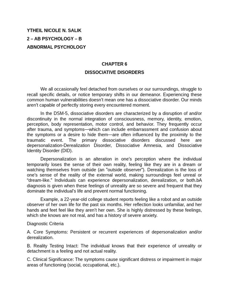 Understanding Dissociative Disorders | PDF | Dissociation (Psychology ...