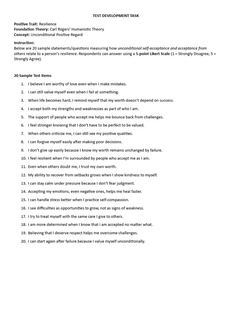 Unconditional Positive Regard - Test Development Task (Raf) | PDF