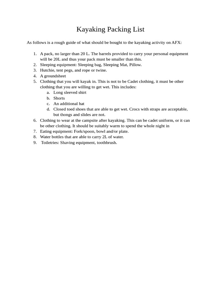 Essential Kayaking Packing List | PDF