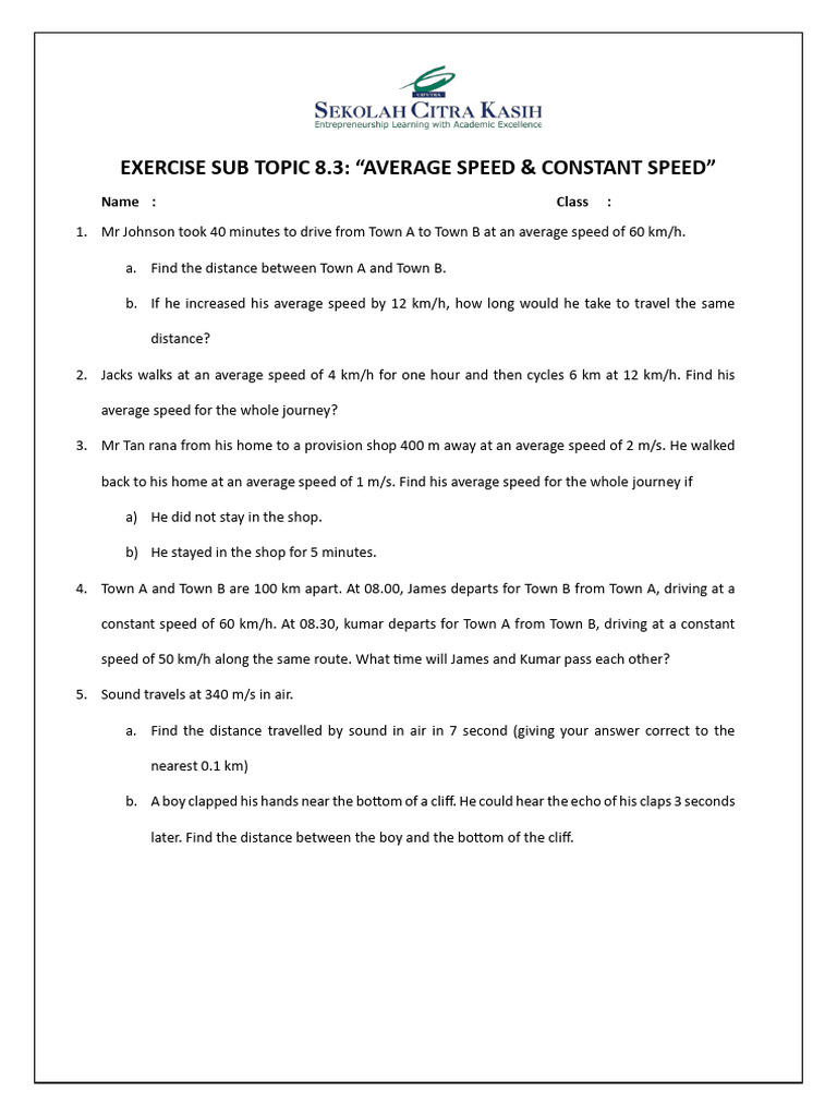 Average Speed and Distance Problems | PDF