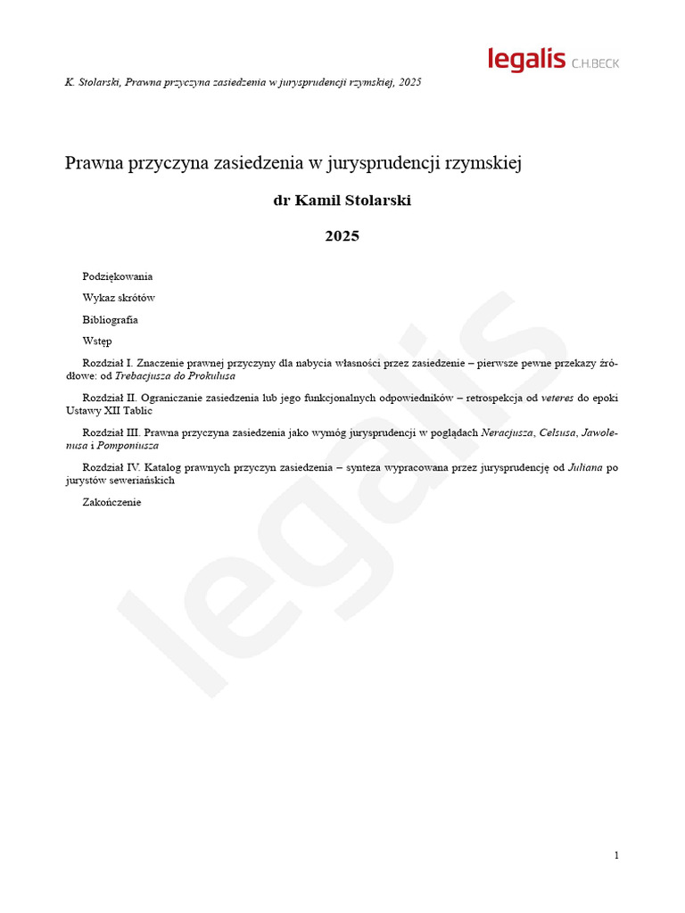 Prawna Przyczyna Zasiedzenia W Jurysprudencji Rzymskiej Kamil Stolarski ...