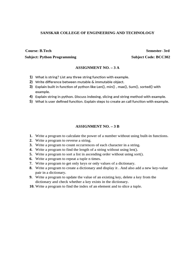 Python Programming Assignment 3 | PDF