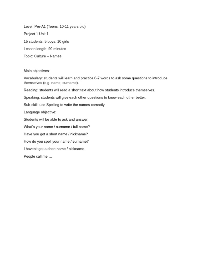PR 1 U1 Culture Lesson Plan Ms Aziza | PDF | Vocabulary | Reading ...