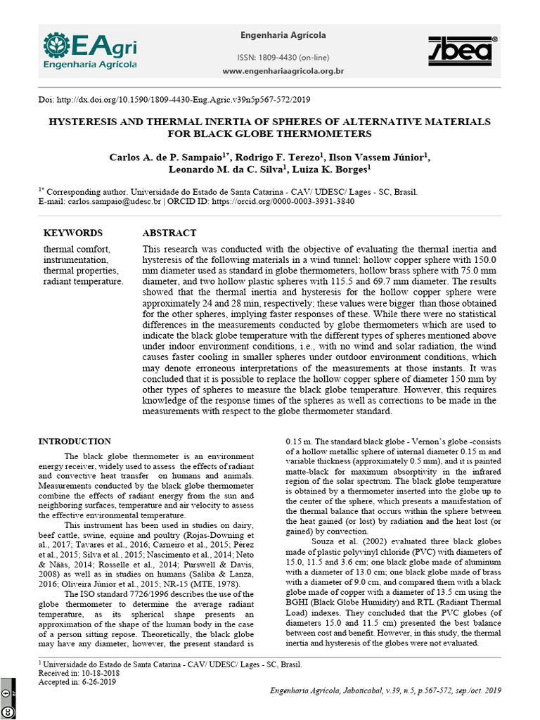 Thermal Inertia of Alternative Globe Materials | PDF | Temperature ...