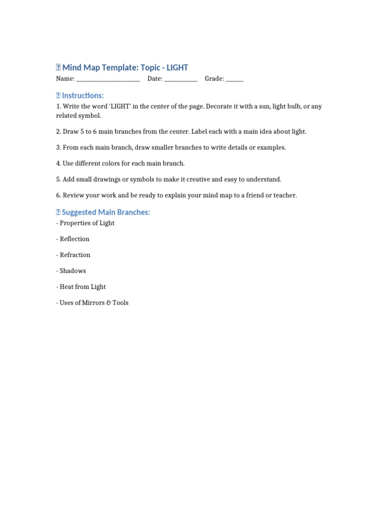 Light Mind Map Template and Rubric | PDF