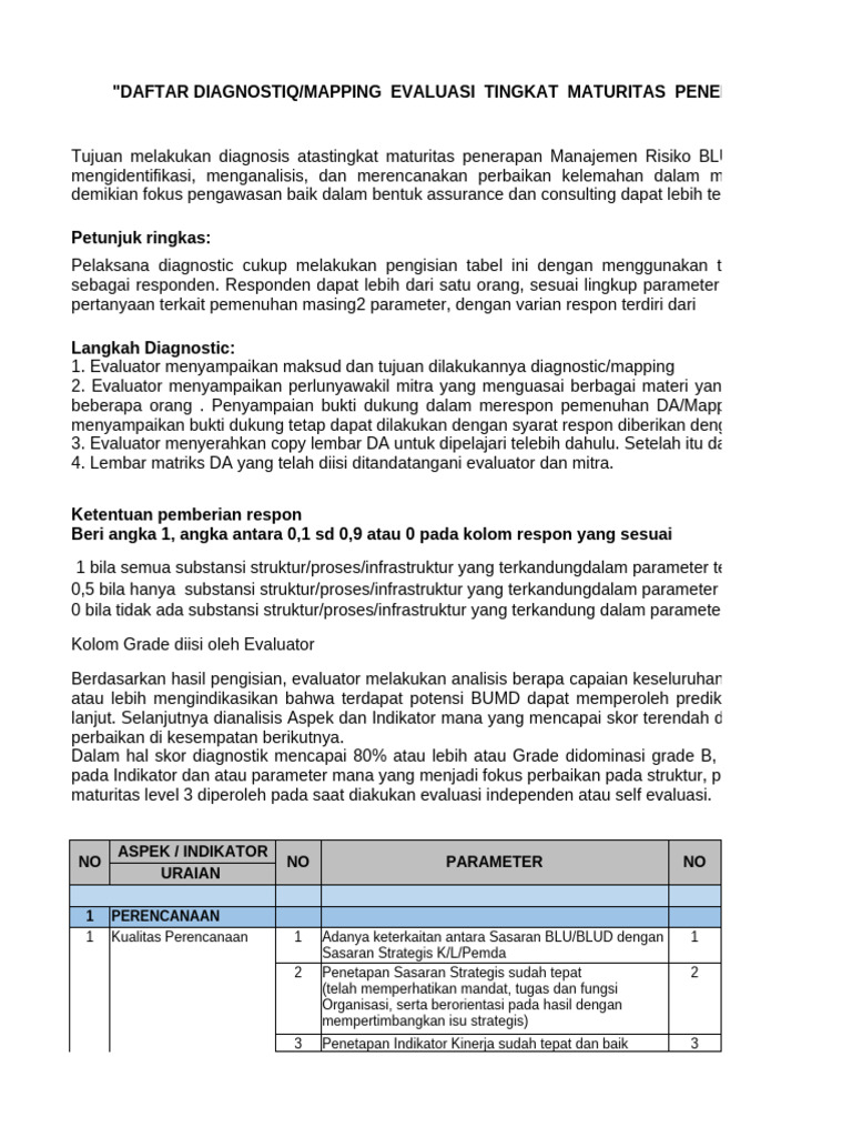 Contoh Self Assessment DA MR BLUD | PDF