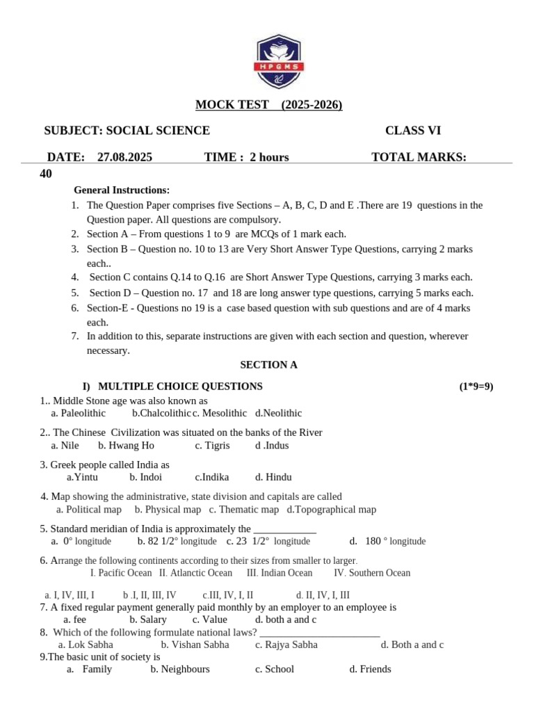 SSC Class Vi Mock 1 | PDF