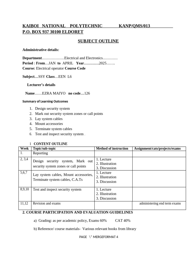 Een Install Security System L6 Learning Plan | PDF