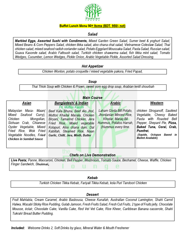 Sep Lunch Buffet Menu 90+ Items | PDF | Salad | Indian Cuisine