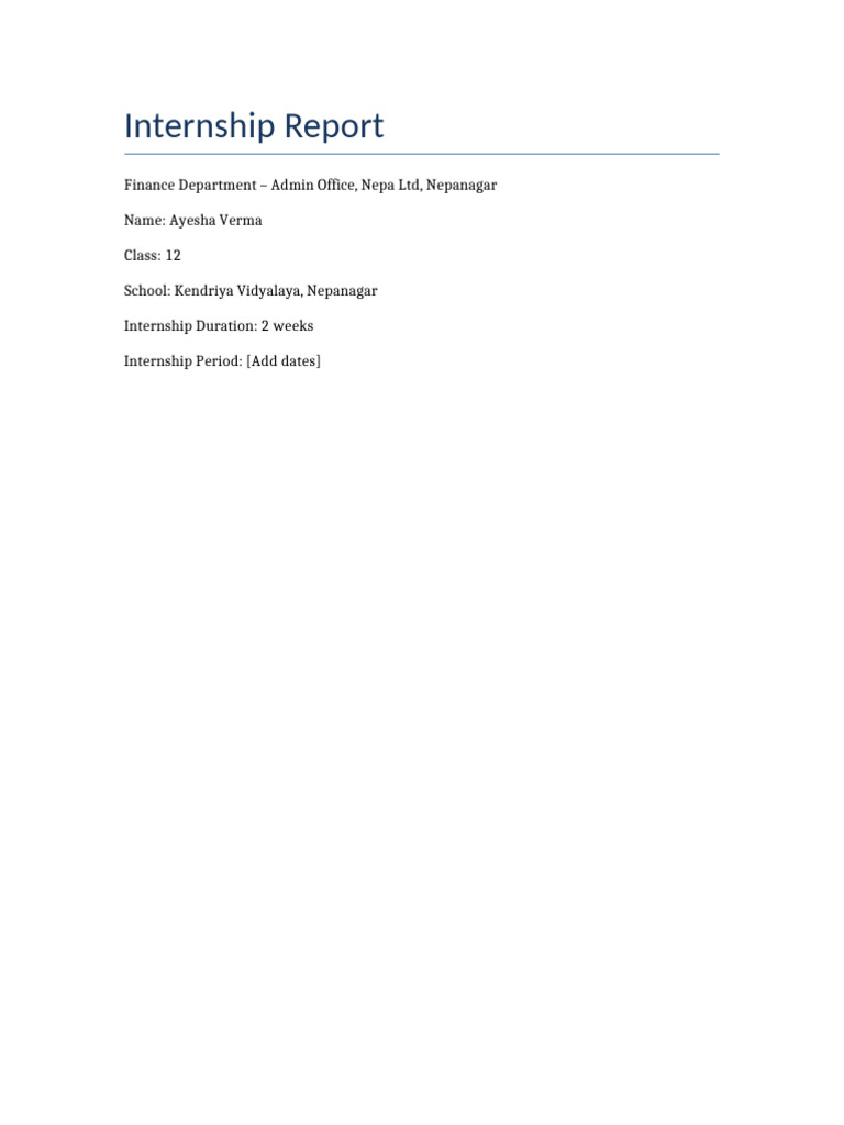 Finance Internship Report at Nepa Ltd | PDF