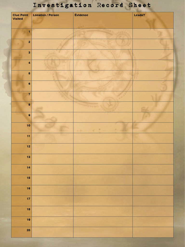 Investigation Record Sheet Template | PDF