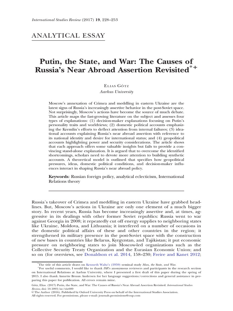 2017 - Putin, The State, and War - The Causes of Russia's Near Abroad ...