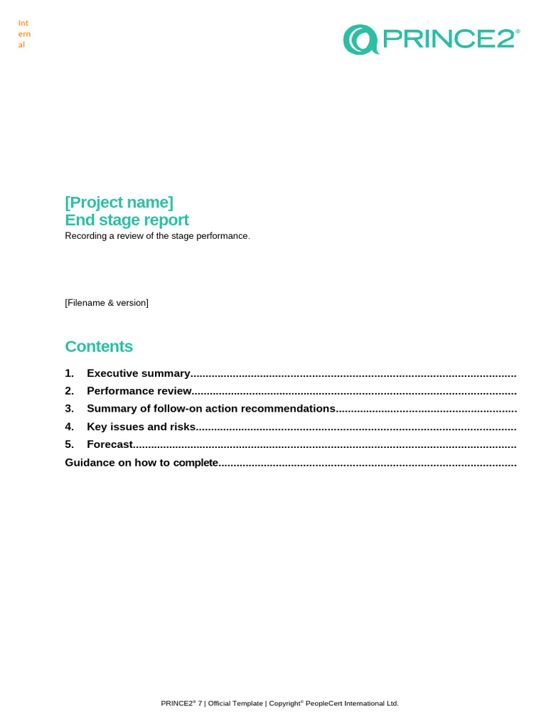 PRINCE2 A4 End Stage Report Official Template | PDF
