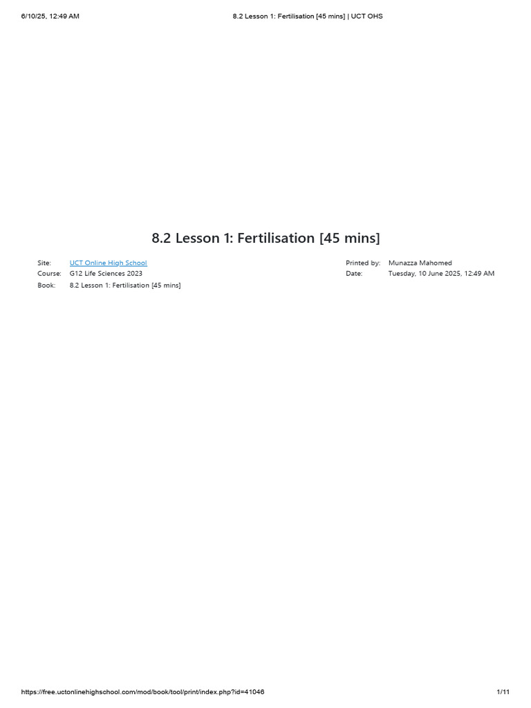 8.2 Lesson 1 - Fertilisation (45 Mins) - UCT OHS | PDF | Fertilisation ...