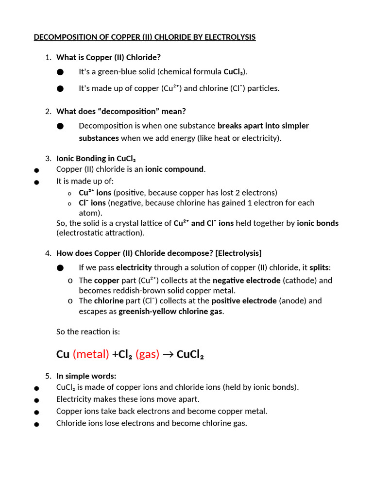 Copper Chloride Decomposition by Electrolysis | PDF
