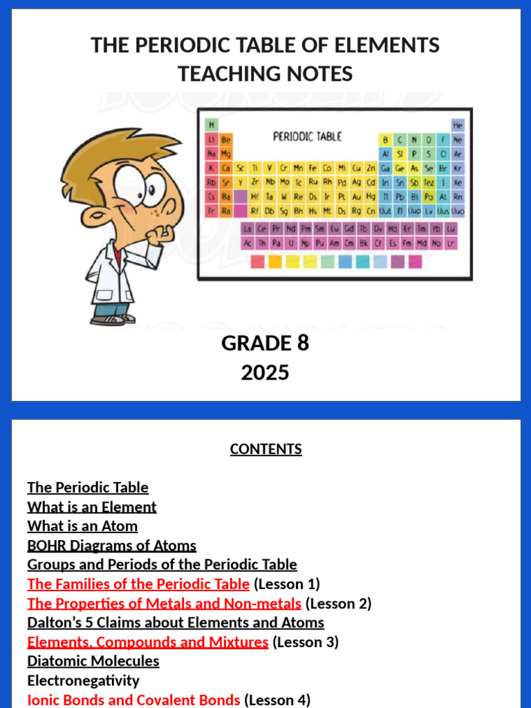Grade 8 Periodic Table Teaching Notes | PDF | Ion | Ionic Bonding