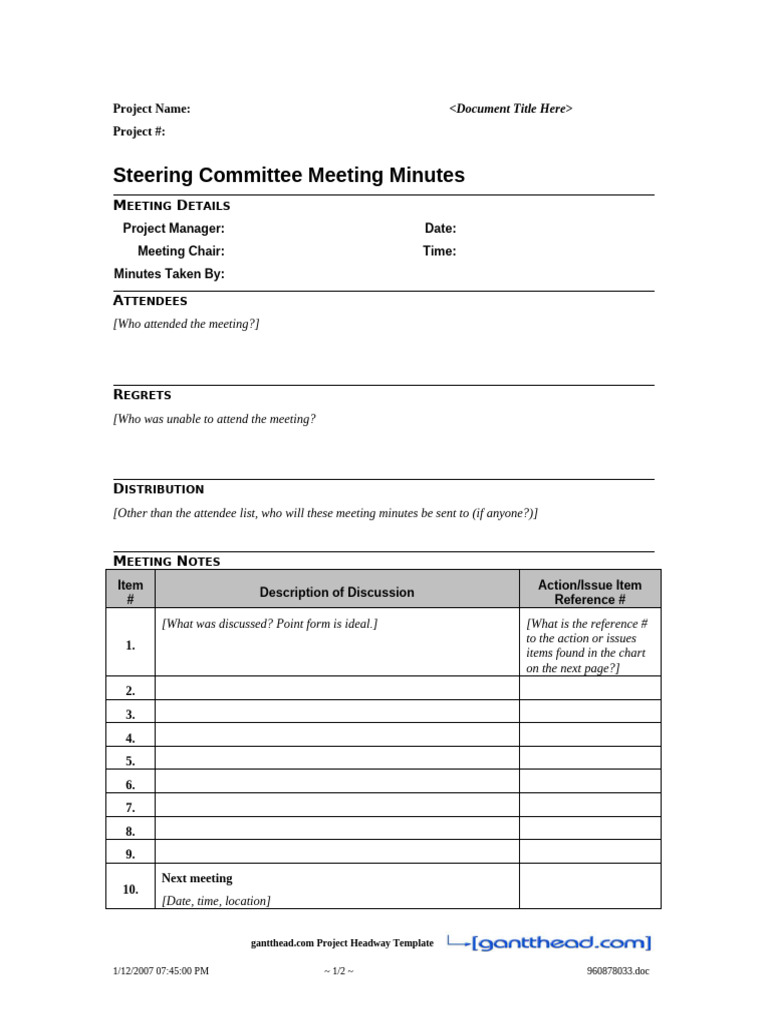 Steering Committee Meeting Minutes Template | PDF | Chess | Chess Theory