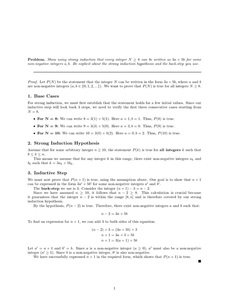Strong Induction for N ≥ 8 as 3a + 5b | PDF | Mathematics | Number Theory