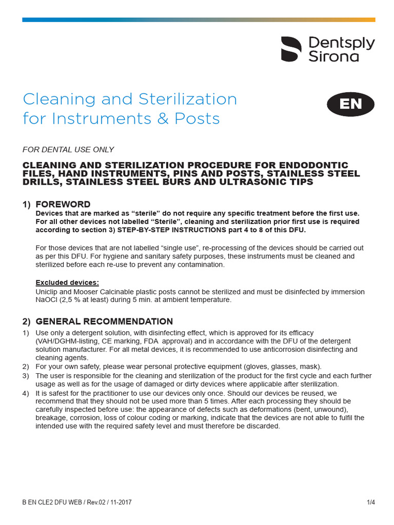Cleaning and Sterilization For Instruments Posts 11.2017 - EN | PDF ...