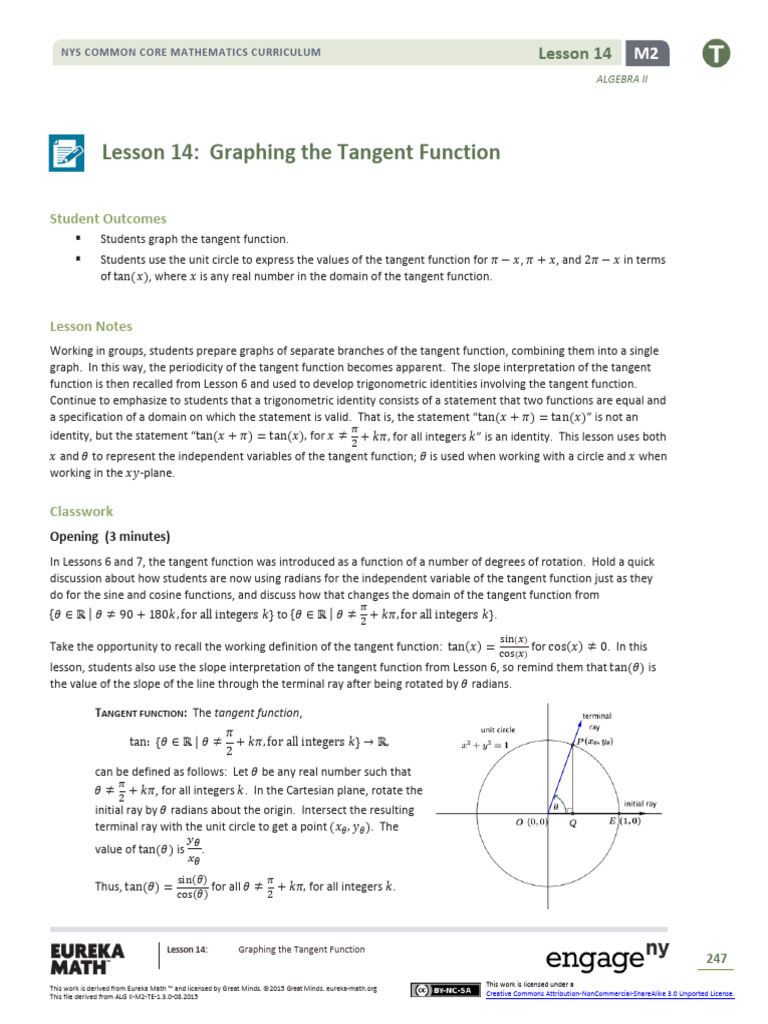 Graphing the Tangent Function Lesson | PDF | Trigonometric Functions ...