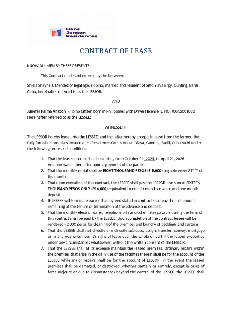 Contract Hans Jensen Doo3-3 | PDF | Lease | Consent