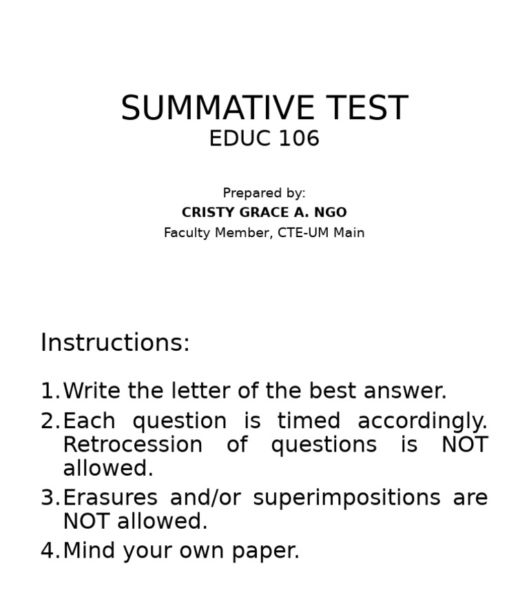 EDUC 106 Summative Test Instructions | PDF
