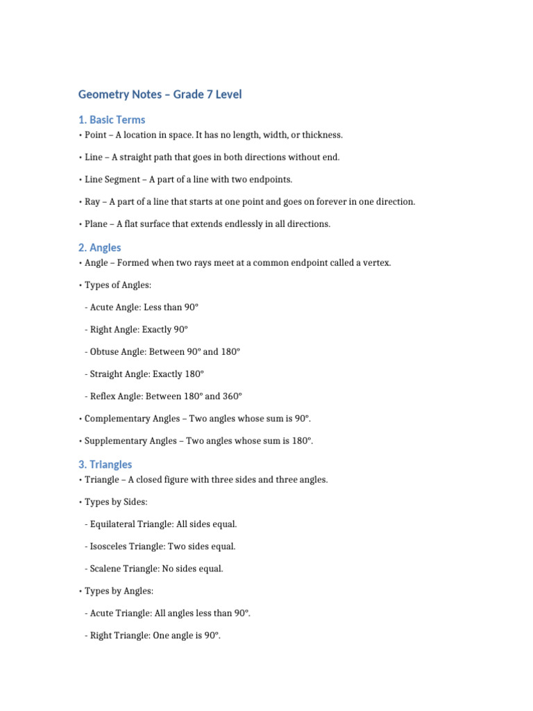 Grade 7 Geometry Notes | PDF | Area | Triangle
