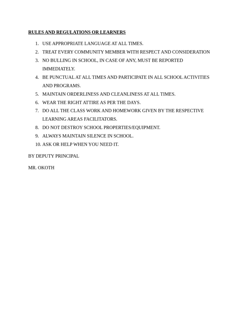 Learner and Teacher Conduct Guidelines | PDF