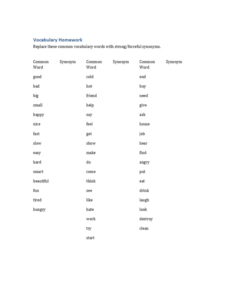 Vocabulary Homework | PDF