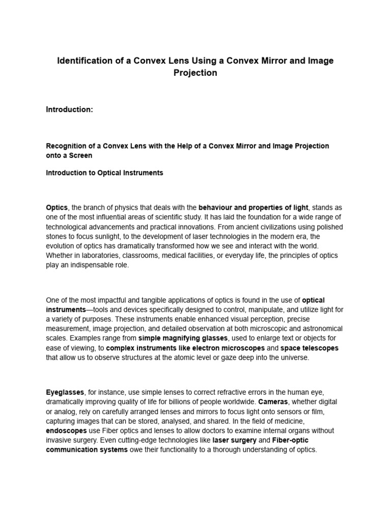 Identification of A Convex Lens Using A Convex Mirror and Image ...