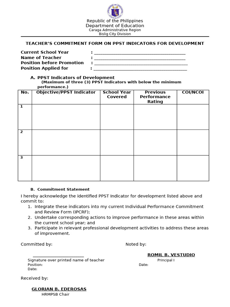 Teachers Commitment Form | PDF