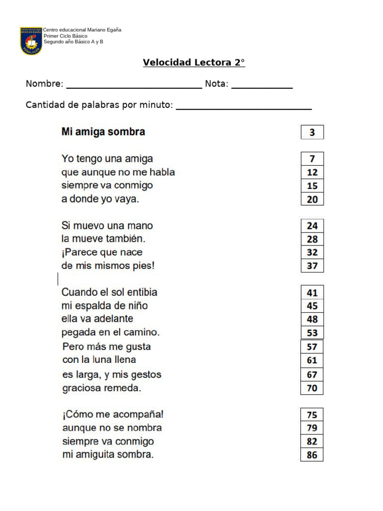 Velocidad Lectora 2 Octubre Pdf