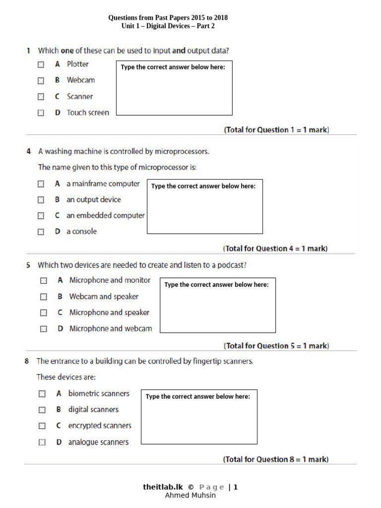 Digital Devices Past Paper Questions 2015-2018 | PDF
