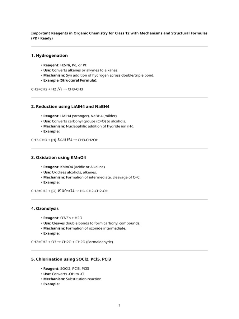 Key Organic Chemistry Reagents Guide | PDF | Alkene | Organic Chemistry