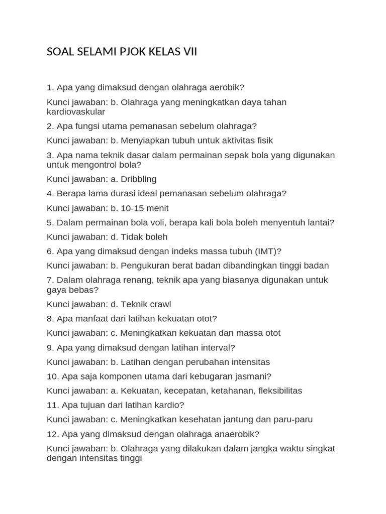 Soal PJOK Kelas VII-IX: Olahraga dan Teknik | PDF