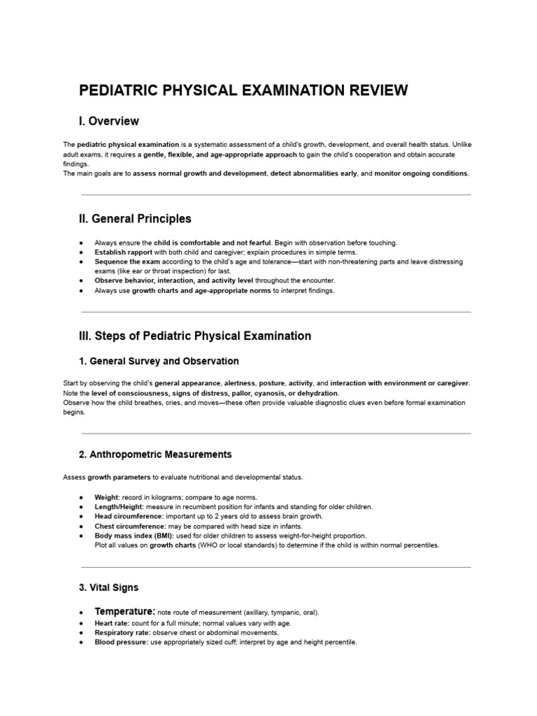 Pediatric Physical Examination | PDF | Infants | Respiratory System