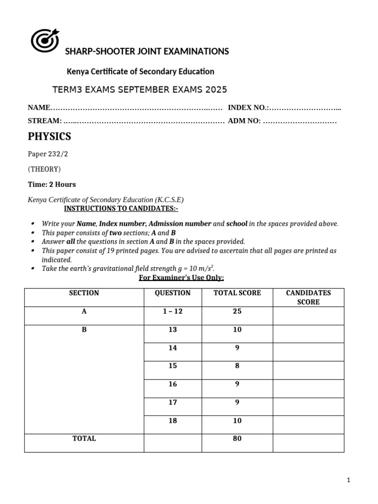 K.C.S.E Physics Term 3 Exam Paper 2025 | PDF | Photoelectric Effect ...