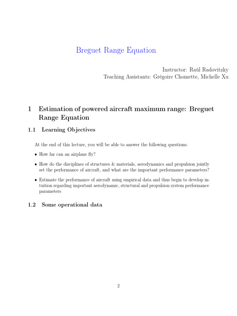 Breguet Range Equation Explained | PDF | Flight | Aircraft