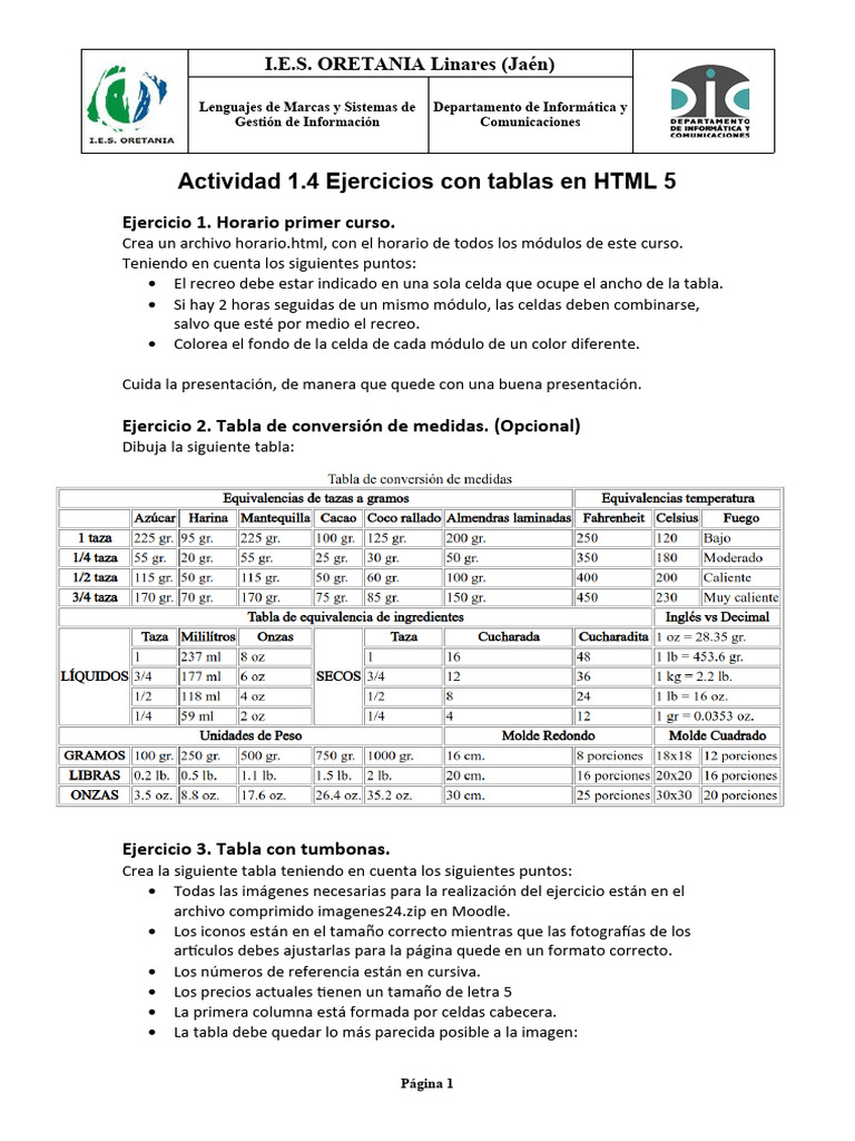 Actividad 1.4 Ejercicios Con Tablas en HTML 5 | PDF
