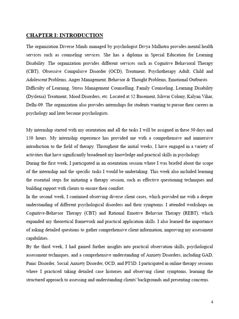 Internship Experience at Diverse Minds | PDF | Psychotherapy ...