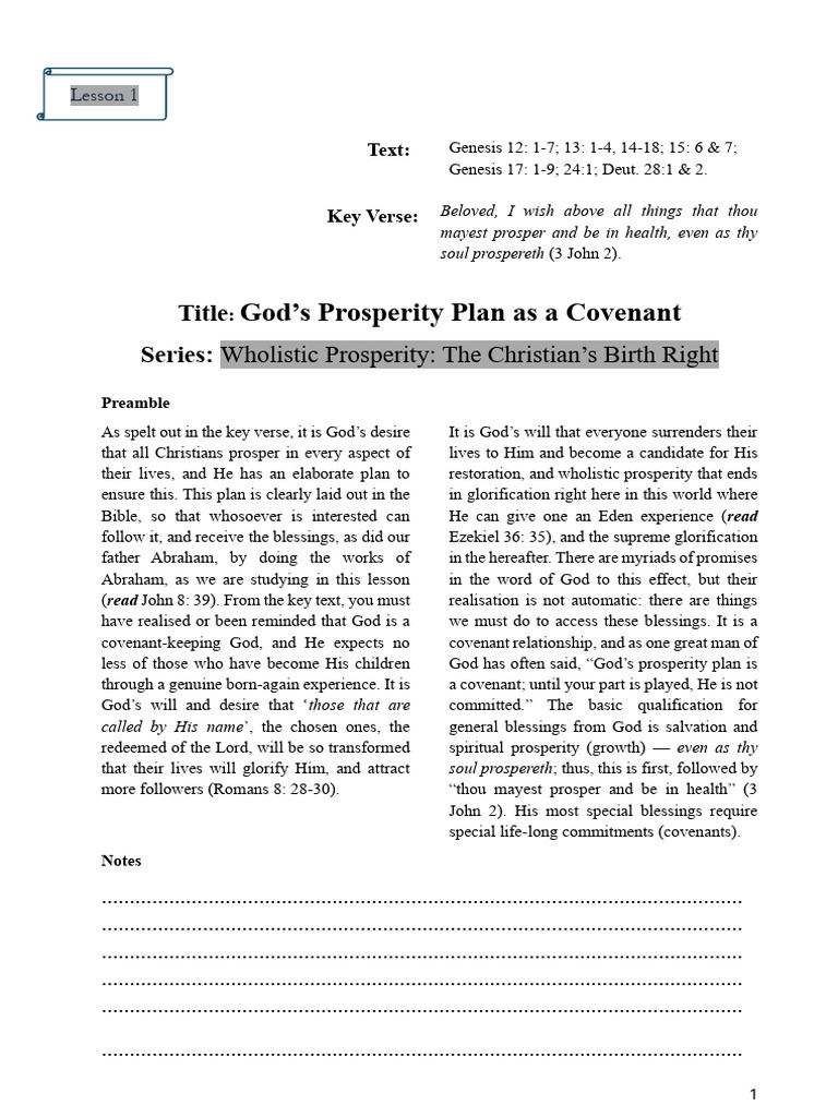 Lesson 1 God's Prosperity Plan As A COVENANT | PDF | Book Of Genesis ...
