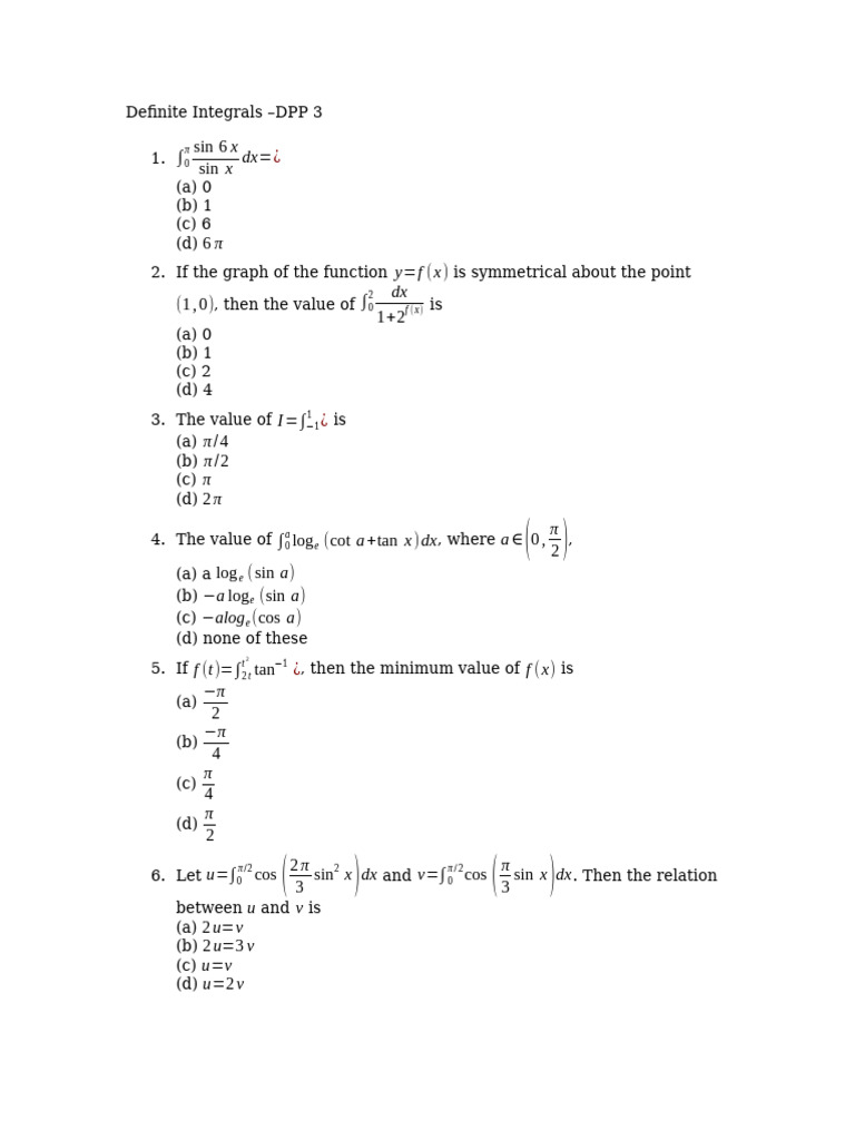 Definite Integrals Practice Problems | PDF | Function (Mathematics ...