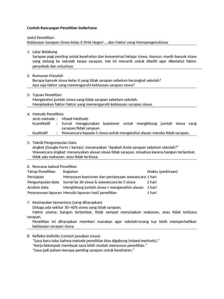 Contoh Rancangan Penelitian Sederhana | PDF