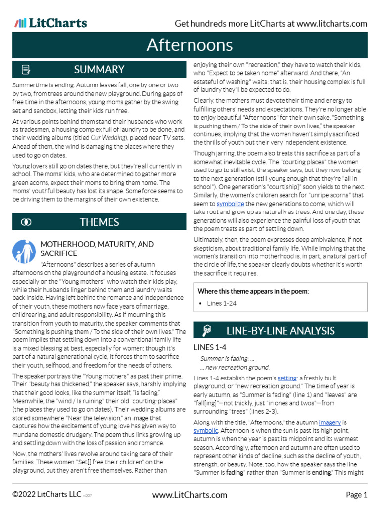 LitCharts Afternoons | PDF | Poetry | Metre (Poetry)