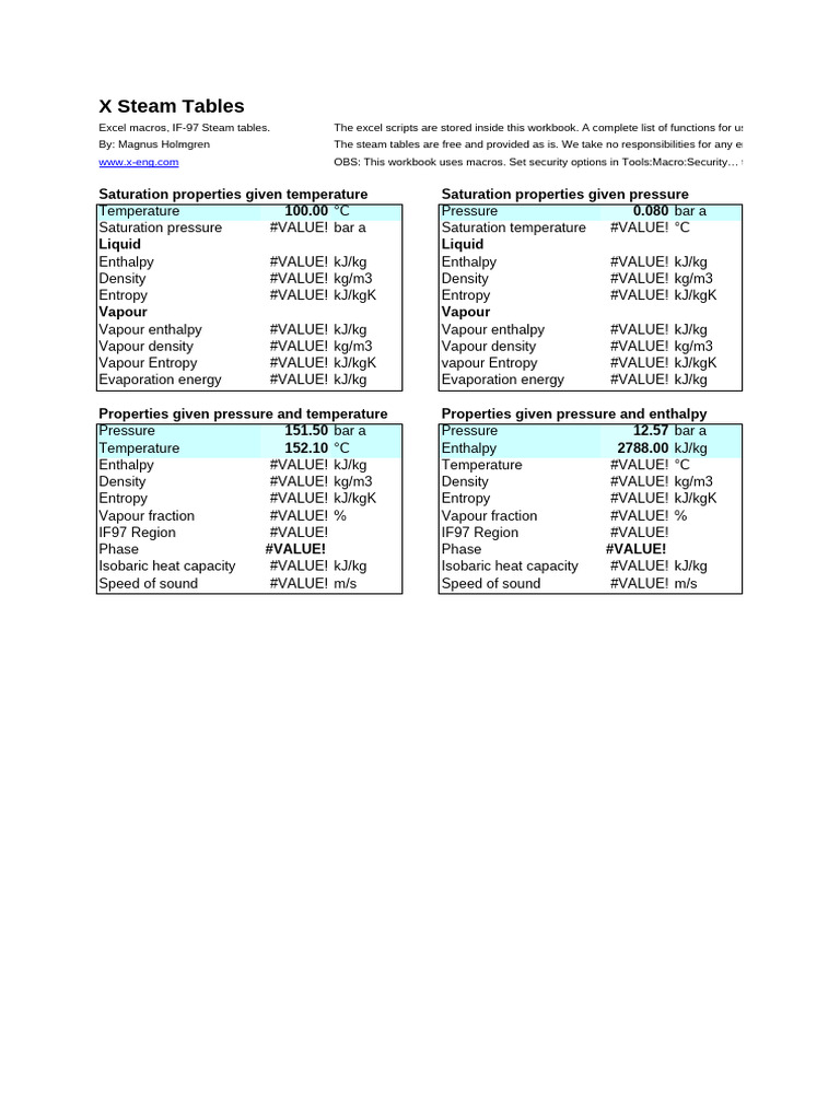 IF-97 Steam Tables in Excel | PDF | Enthalpy | Heat Capacity
