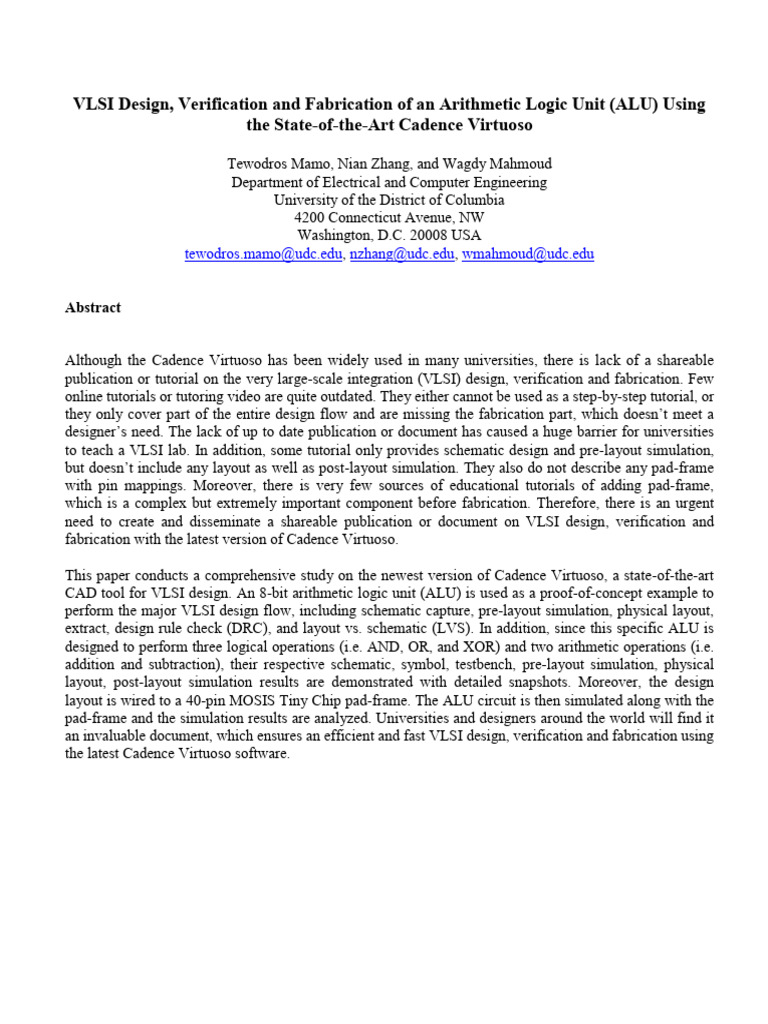 VLSI ALU Design with Cadence Virtuoso | PDF | Logic Gate | Electronic ...