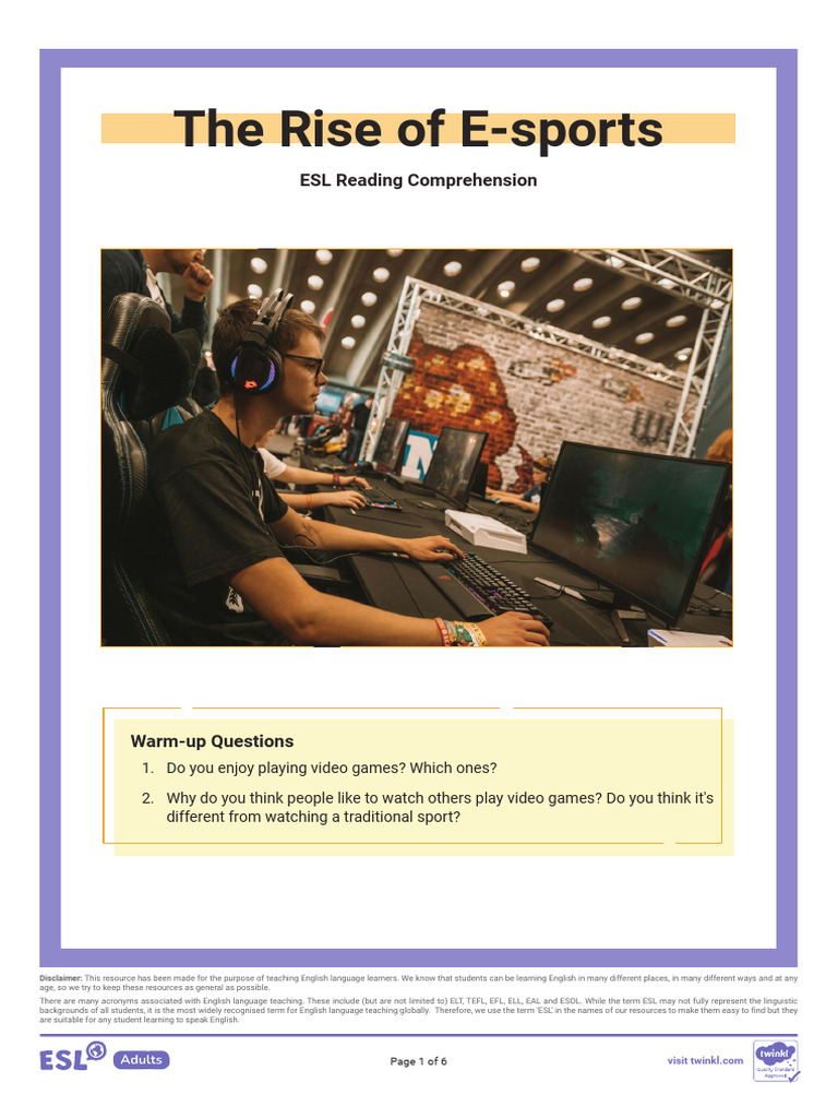 T e 1744021454 The Rise of e Sports Reading Comprehension Adults b1 Ver ...
