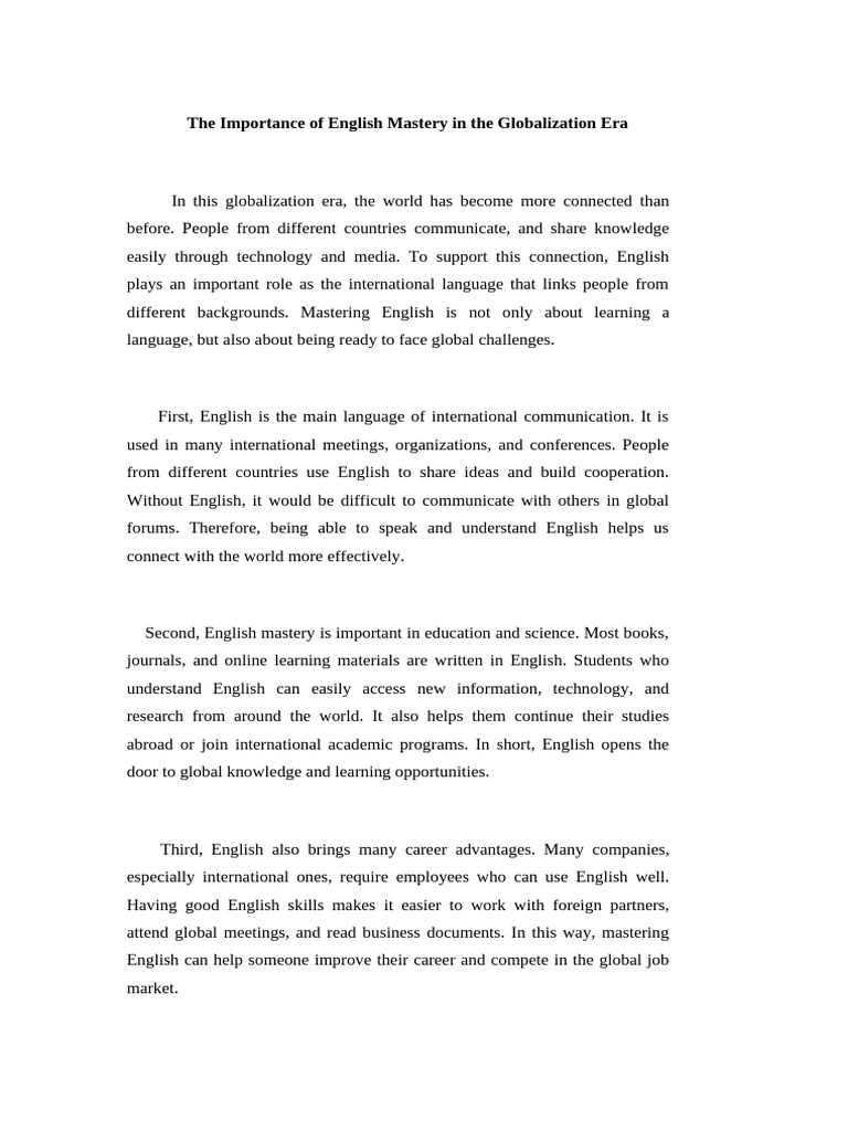 The Importance of English Mastery in The Globalization Era | PDF
