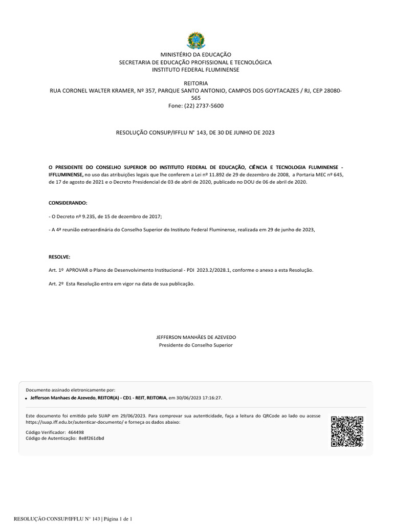 Resolução IFFLUMINENSE: PDI 2023-2028 | PDF | Pedagogia ...