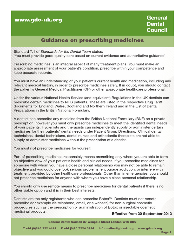 Guidance On Prescribing Medicines | PDF | Prescription Drugs | Dentist